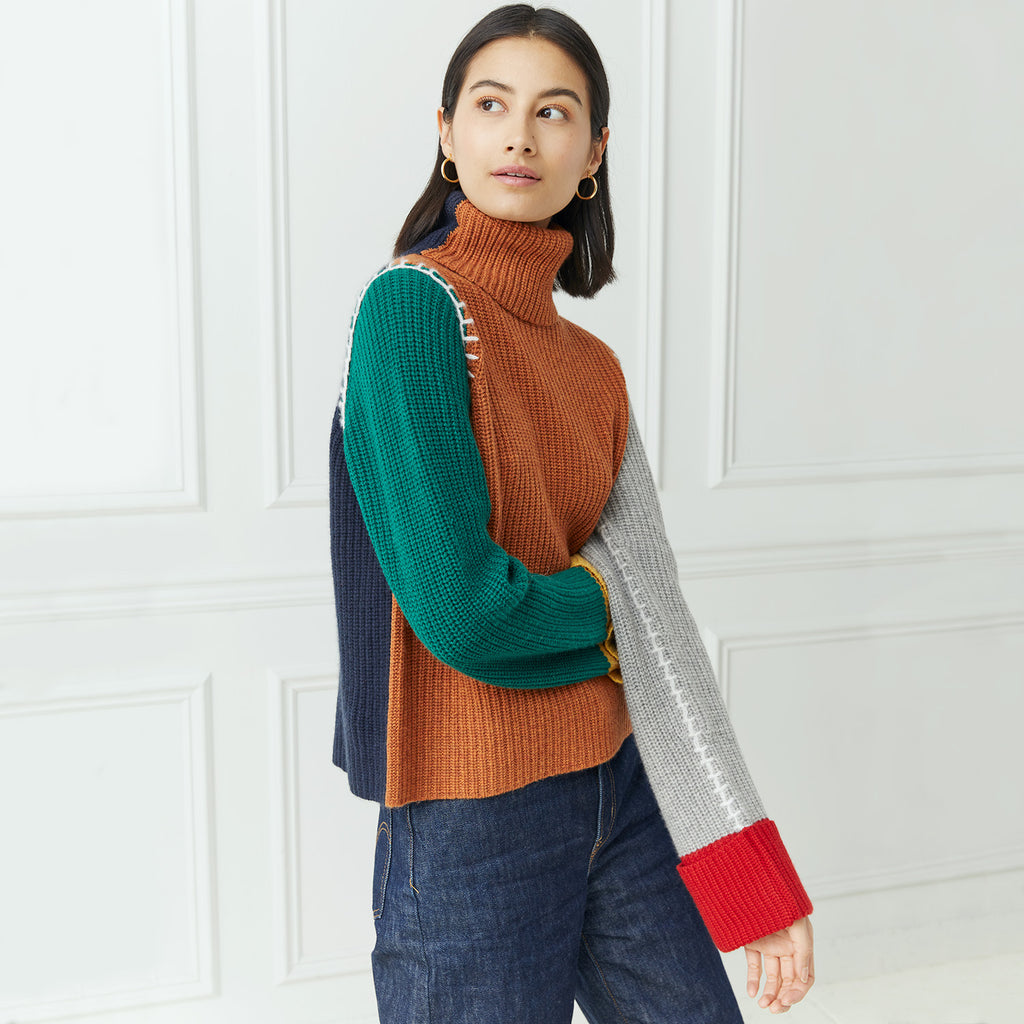 Shaker Stitch Colorblock Stitched Seams | Autumn Cashmere